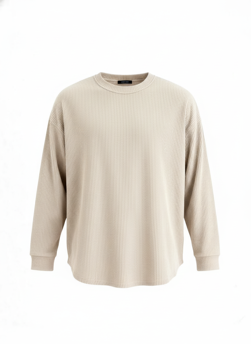 Ribbed Beige Top – Rounded Cut – WAT