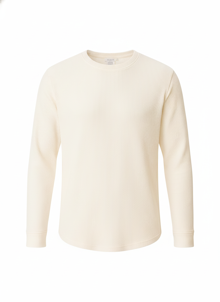Ribbed off-white color Top – Rounded Cut – WAT